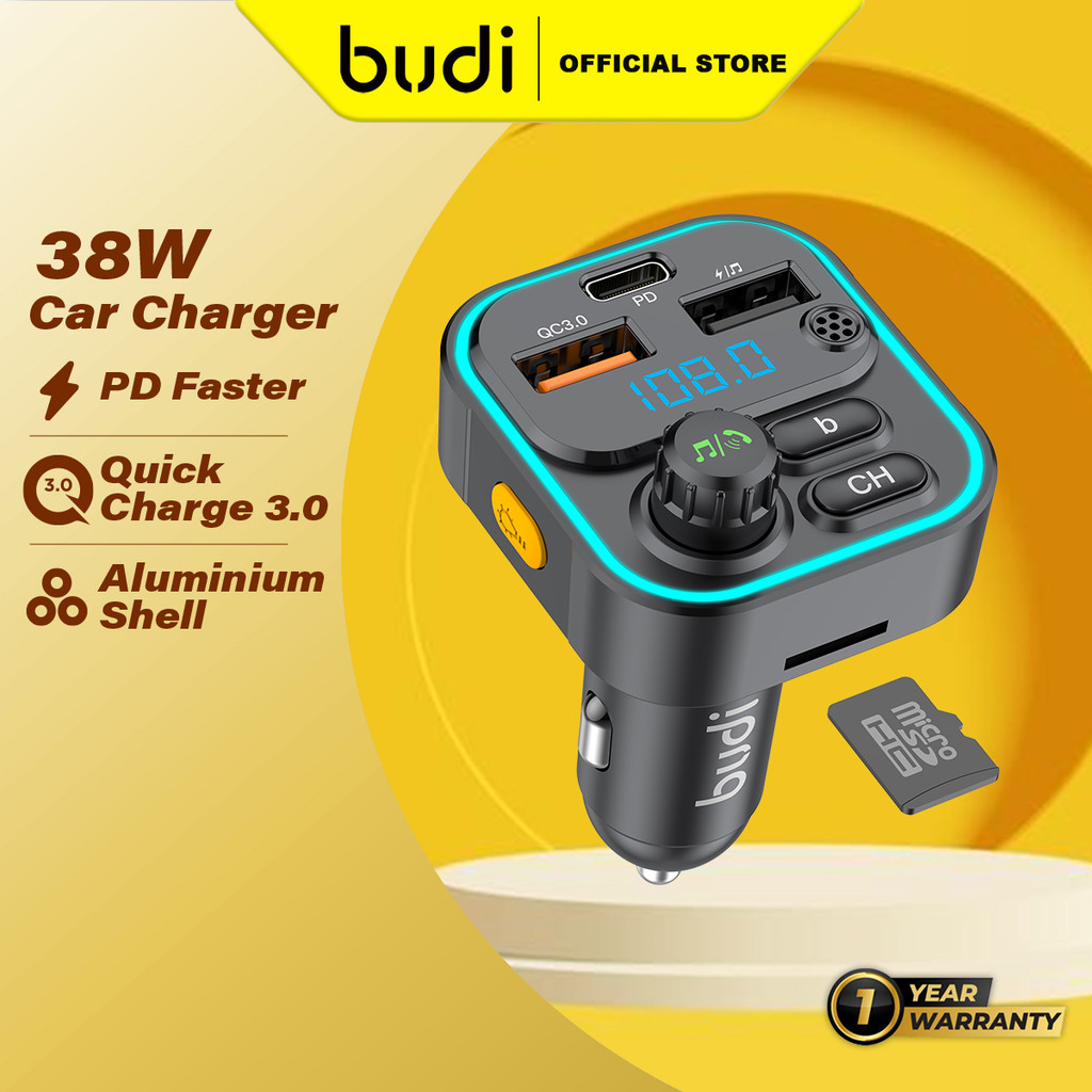 Budi Car Charger Type C 20W PD Bluetooth Transmitter USB Adapter FM ...