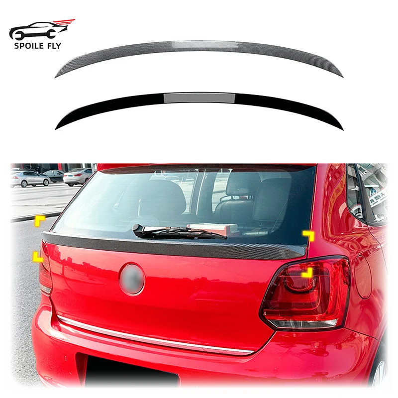 ABS Middle Spoiler Rear Wing Glossy Black Carbon Fiber Look For VW POLO MK5 6R 6C MPI GTI MPI R ...
