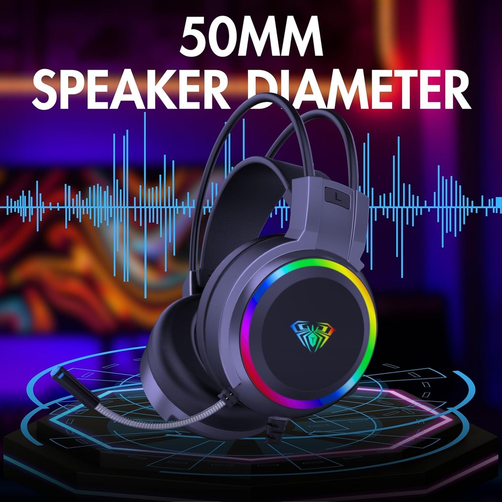 AULA S608 Wired Gaming Headset | RGB Lighting Effect with Stereo Sound ...