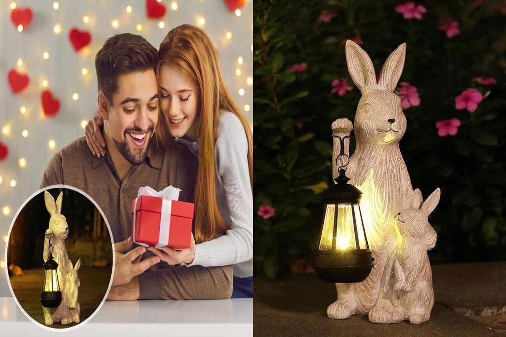 Outdoor Solar Light Figurine Outdoor Solar Rabbit Statue with Led ...