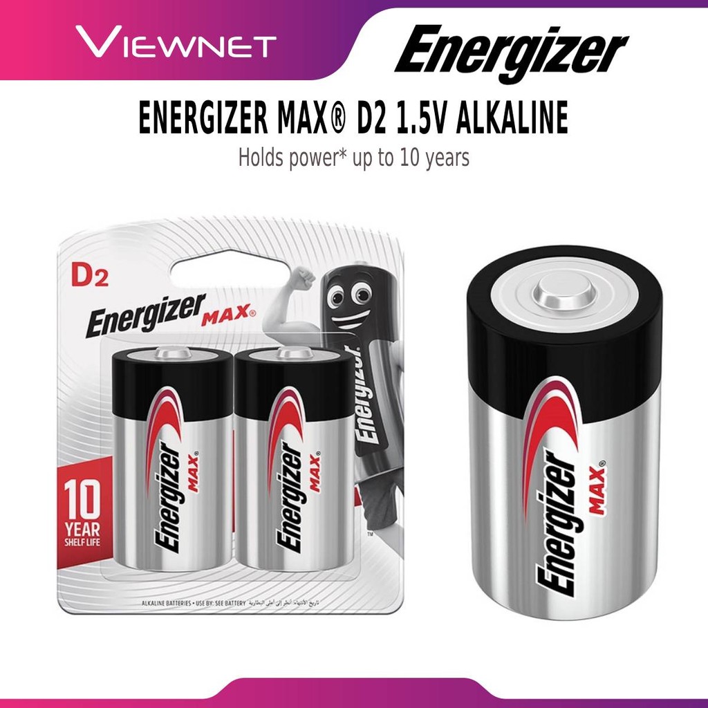 ENERGIZER MAX® D2 1.5V ALKALINE BATTERIES LONG-LASTING BATTERY - (2 PCS ...