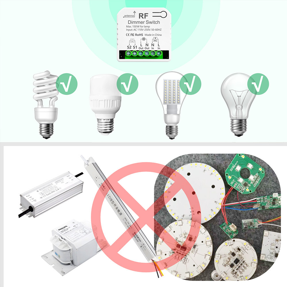 Wireless Dimmer Light Switch with Remote Controls AC110V 220V Dimmable ...