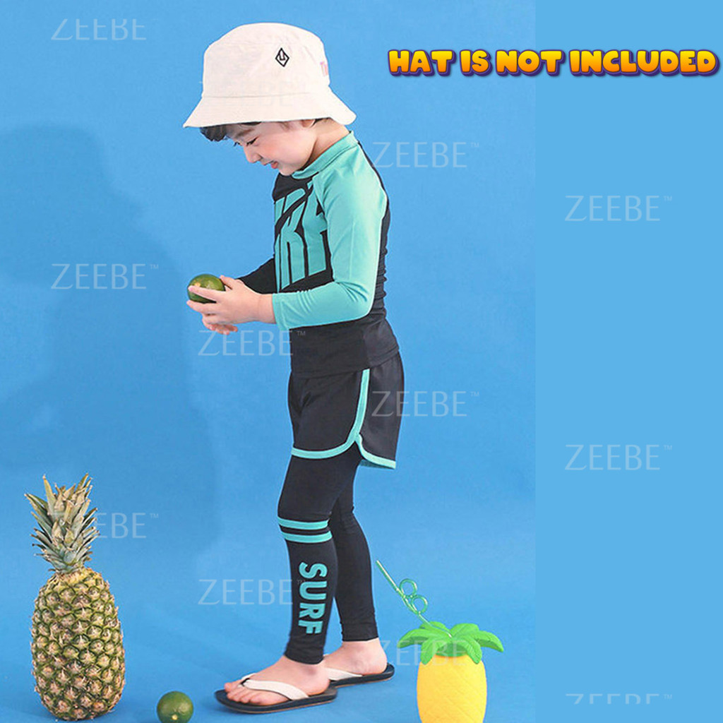 ZEEBE 3Pcs Kids Boy Girl Swimming Suit Long Sleeve Swimsuit Swimwear ...