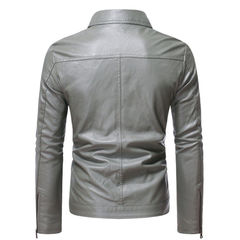 Casual Business Leather Jackets for men Faux Bomber Jacket Lapel Slim ...