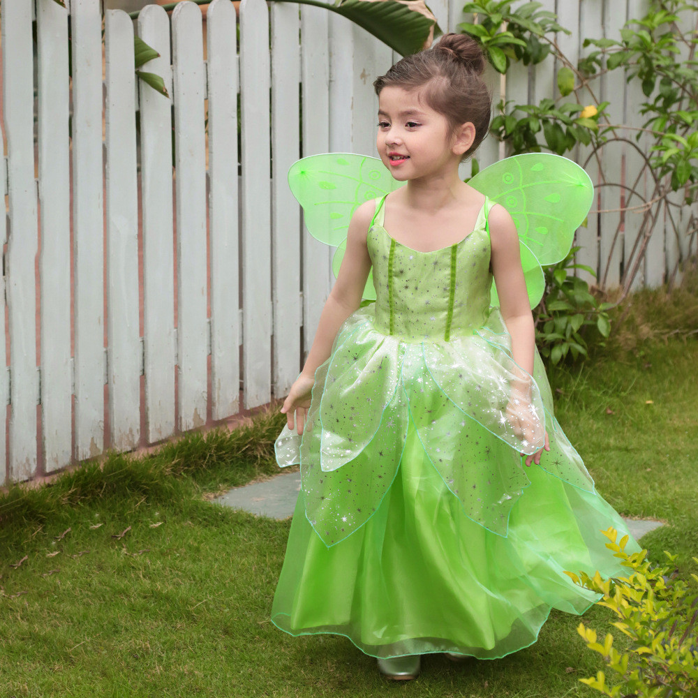 Girls Tinker Bell Costume Halloween Costume for Kids Green Fancy Dress ...
