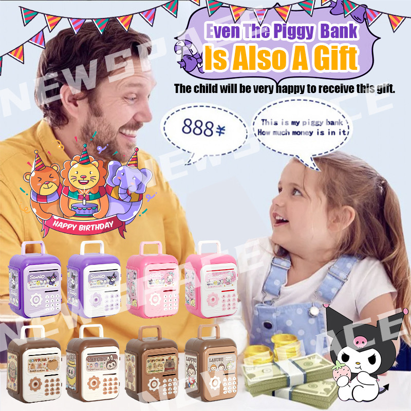 Kuromi Key Piggy Bank Toys For Kids Labubu Tabung Duit Kanak Kanak Capybara ATM Save Money Cute ...