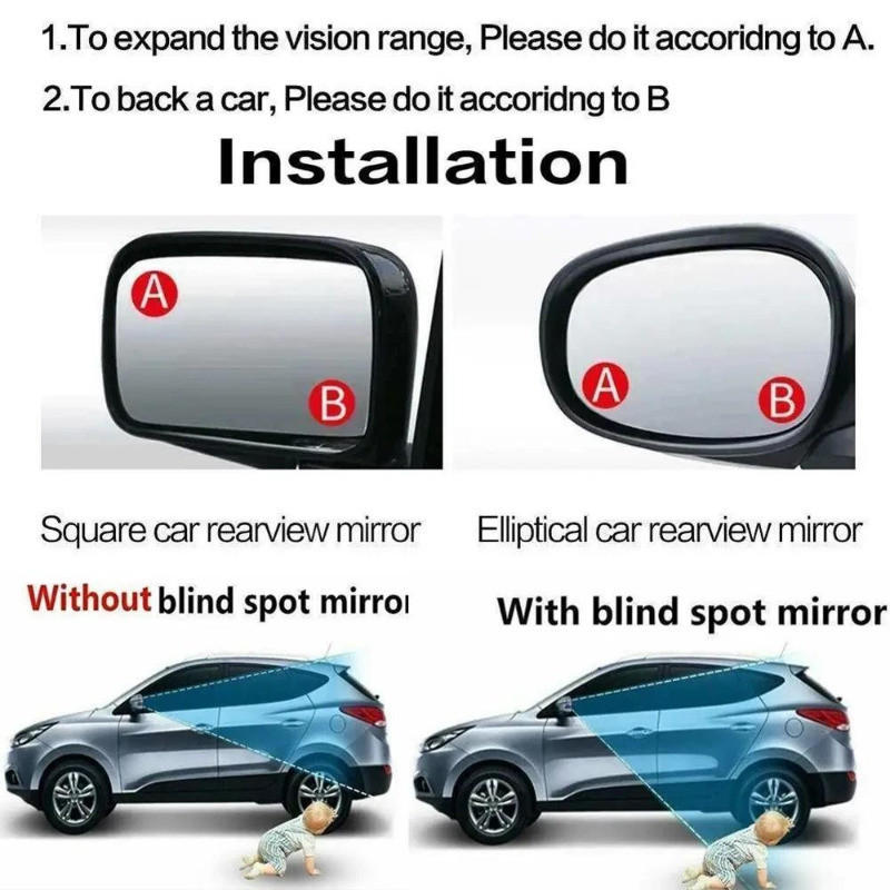 2pcs Adjustable Car Blind Spot Mirror Auxiliary Rearview Convex Mirror ...