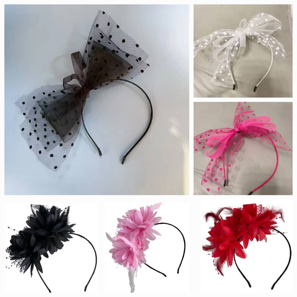 Womens Vintage Tea Party Fascinator Bow Headband Ultra-Large Polka Dot ...