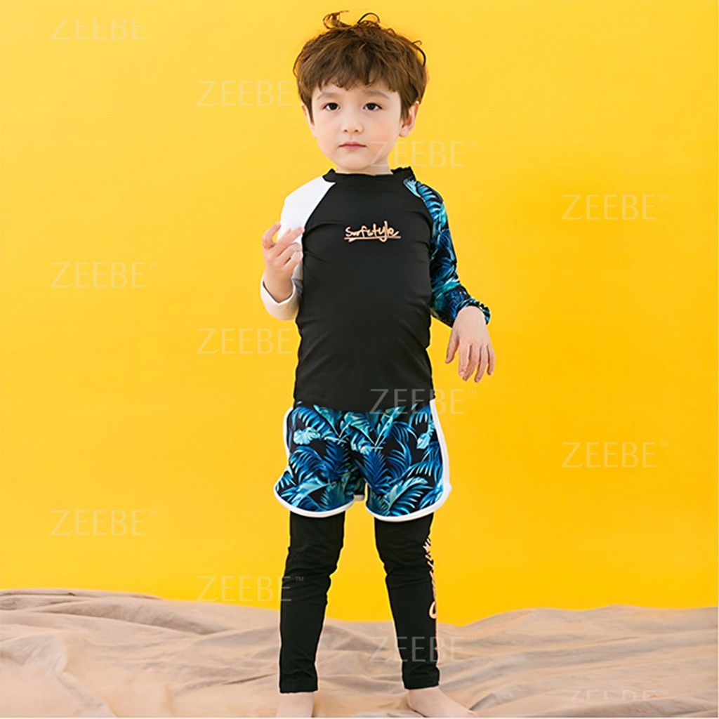 ZEEBE 3Pcs Kids Boy Girl Swimming Suit Long Sleeve Swimsuit Swimwear ...