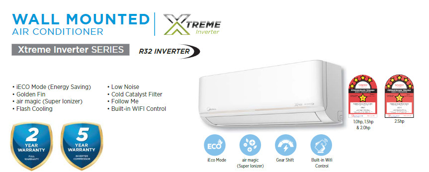 SAVE 4.0 MIDEA MSXE-10CRDN8 1.0HP AIR MAGIC IECO Mode Gear Shift Smart Control Xtreme Inverter ...