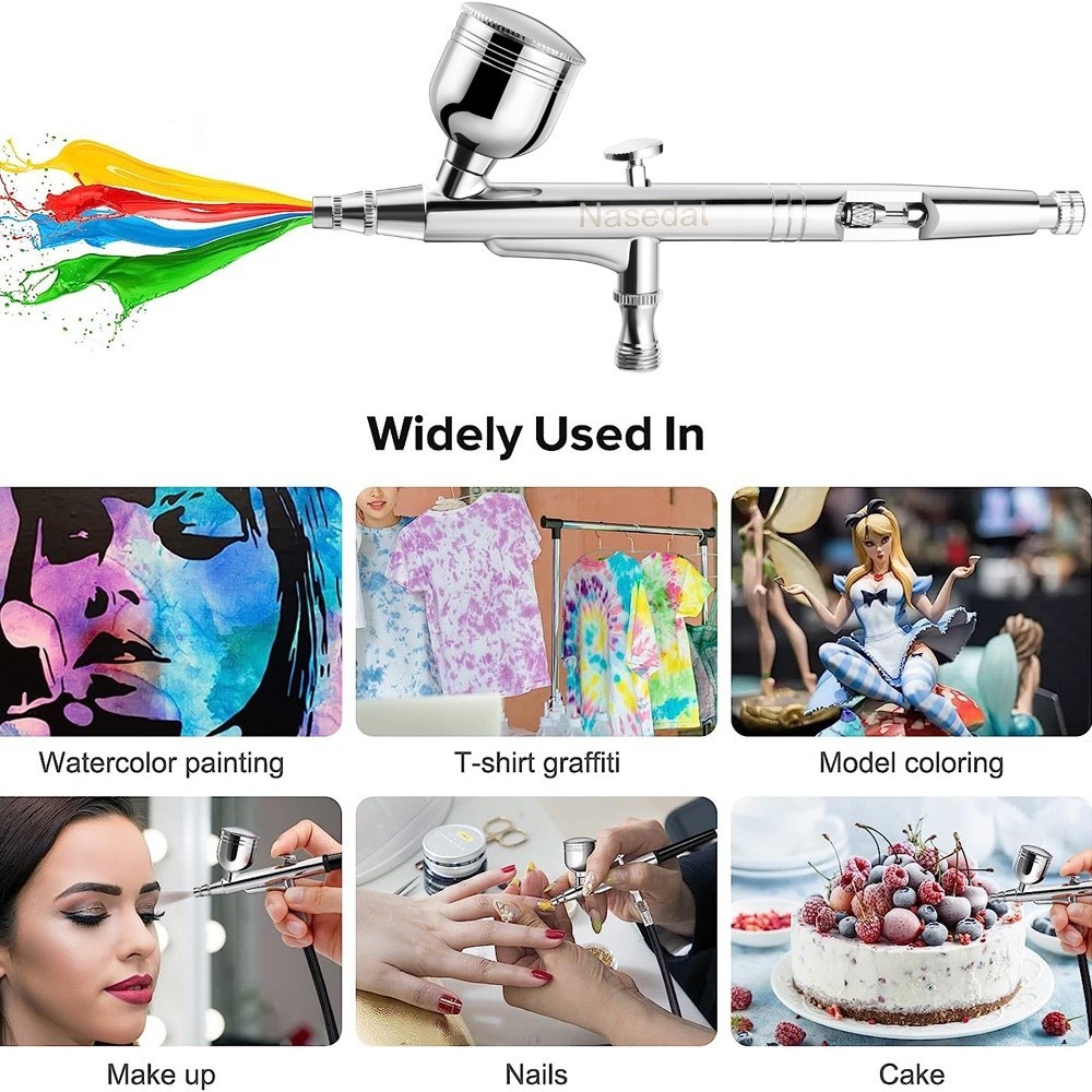 Nasedal Upgraded Dual-action Airbrush Kit with 40 PSI Air Compressor for Nail Makeup Model Paint ...