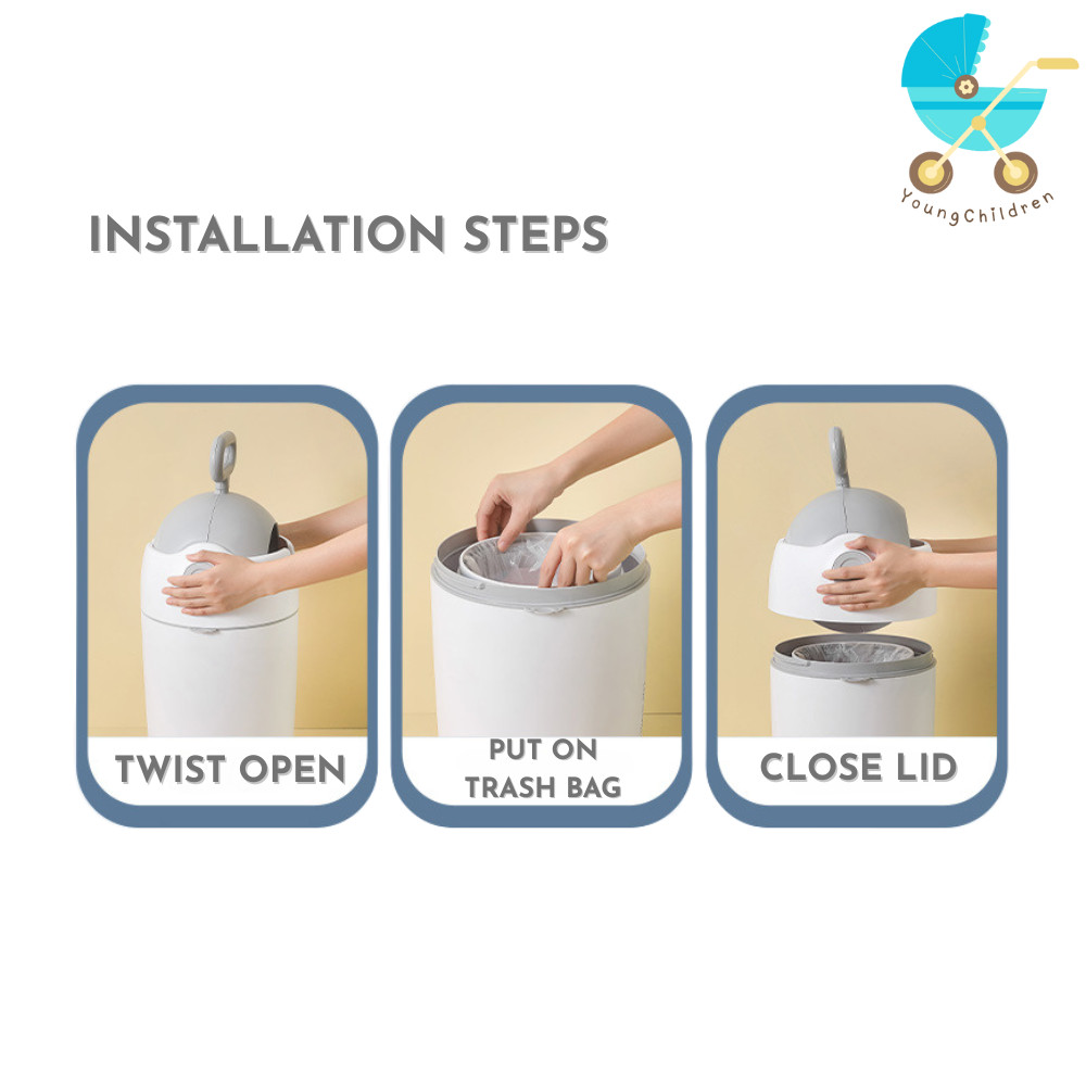 👶Nappy Bin Diaper Bin Tong Sampah Bertutup Tong Sampah Pampers Baby ...