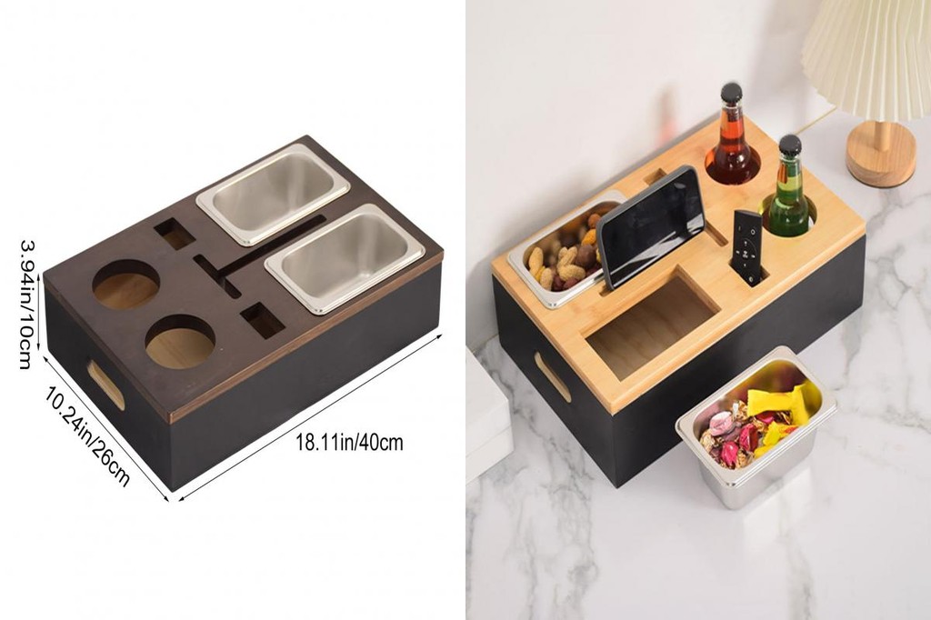 Wooden Sofa Caddy Couch Arm Tray Table Large Capacity Wooden Couch Cup ...