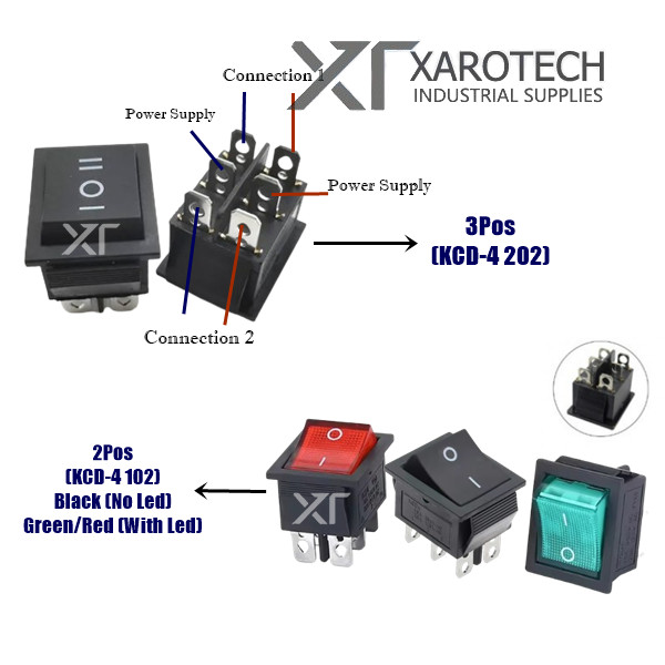 KCD-4 Rocker Switch 4-pin/6-Pin 28.5x22mm illuminated (with light ...