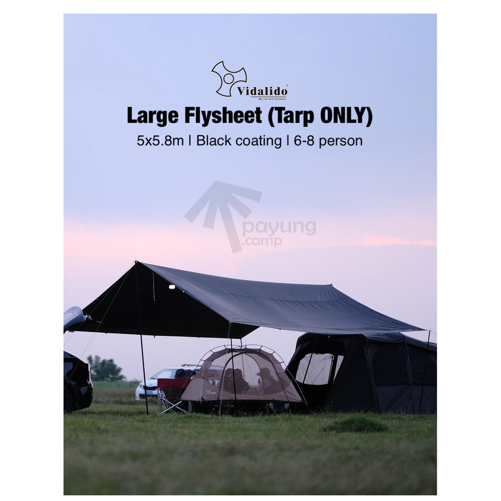 VIDALIDO 5x5.8m Black Coated Vinyl 6-8 person Large Flysheet Tarp ONLY ...