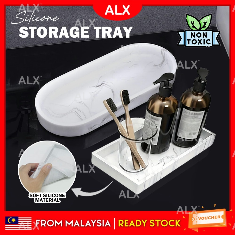ALX Oval Countertop Tray Marble Silicone Storage Tray Non-slip Dressing ...