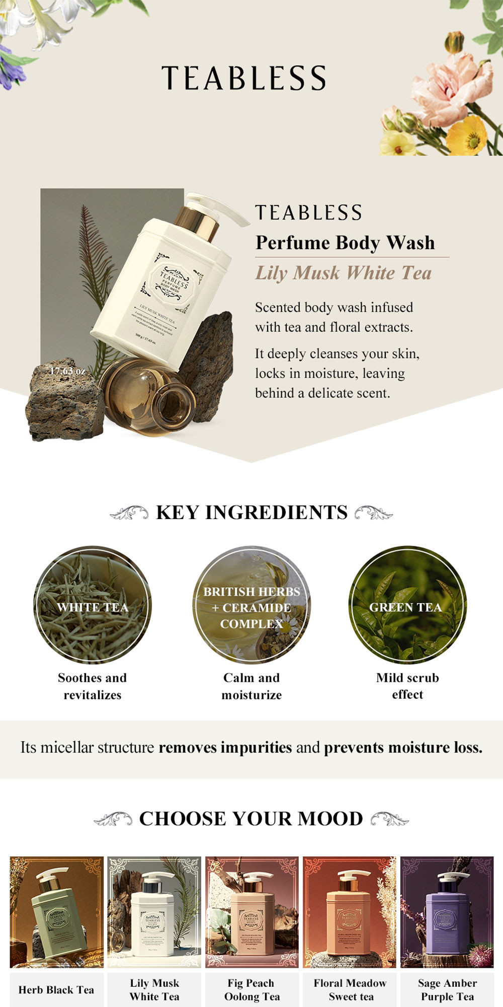 Teabless Lily Musk White Tea Perfume Body Wash (500g) | Shopee Malaysia