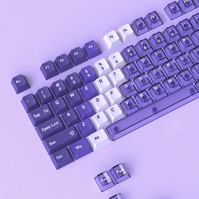 Lilac Transparent Double Keycaps PBT+PC Shine Through Cherry Profile ...