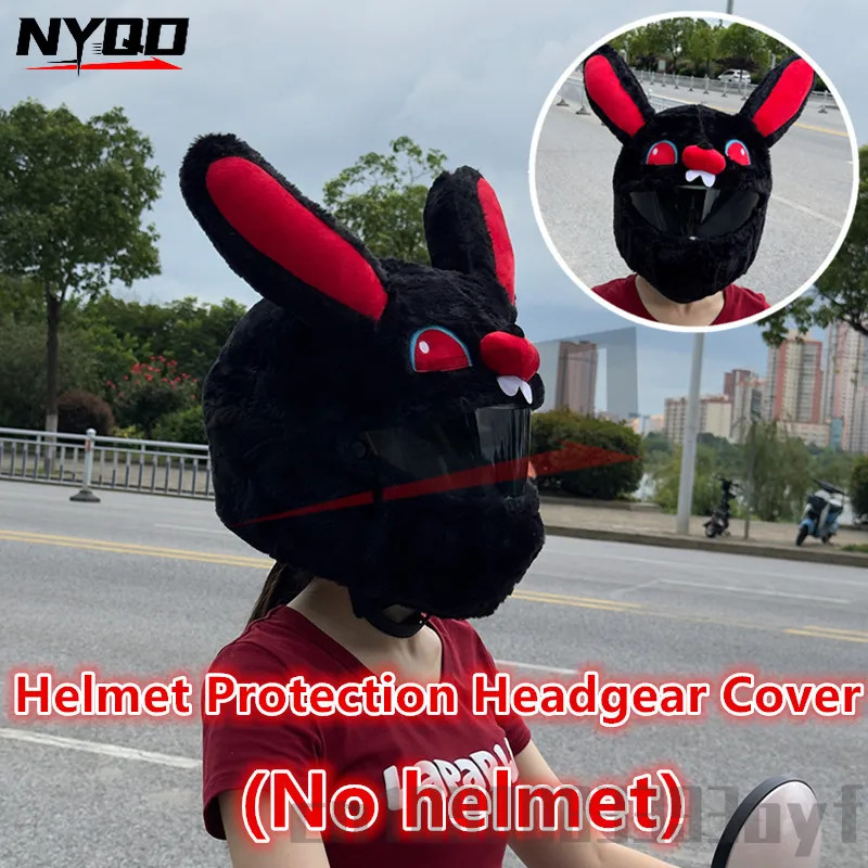 Motorcycle Helmet Protection Headgear Cover Cartoon Fluffy Plush Rabbit ...