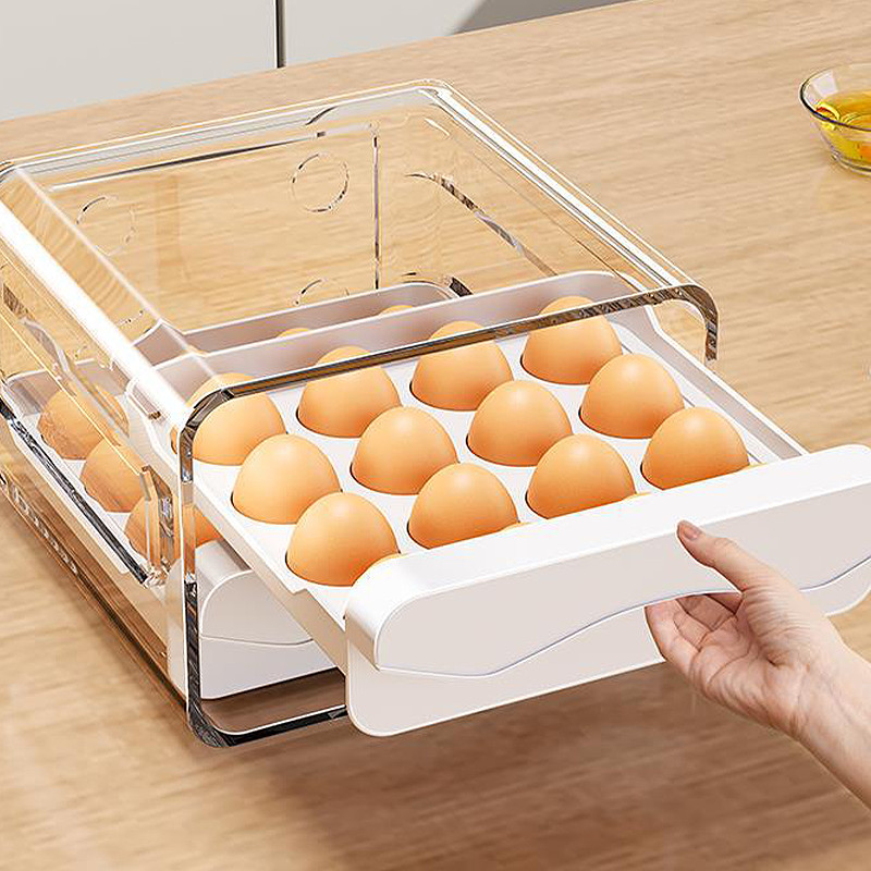 32 Grids Double Layer Transparent Egg Storage Box Kitchen Fridge ...