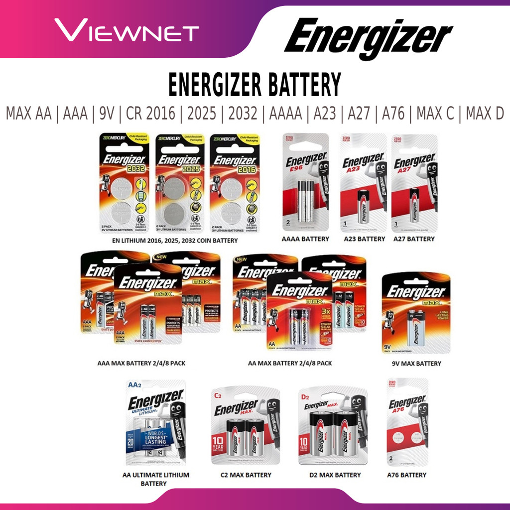 ENERGIZER BATTERY MAX AA / AAA / 9V /CR 2016 / 2025 / 2032 / AAAA / A23 ...