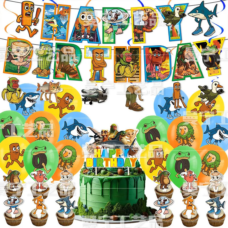Italian Brainrot Tralalero Tralala Balloons Cake Topper Backdrop ...