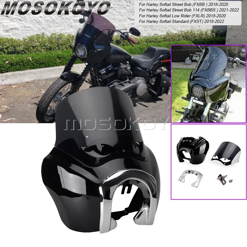 Club Style Headlight Fairing Windshield For Harley Softail Street Bob ...