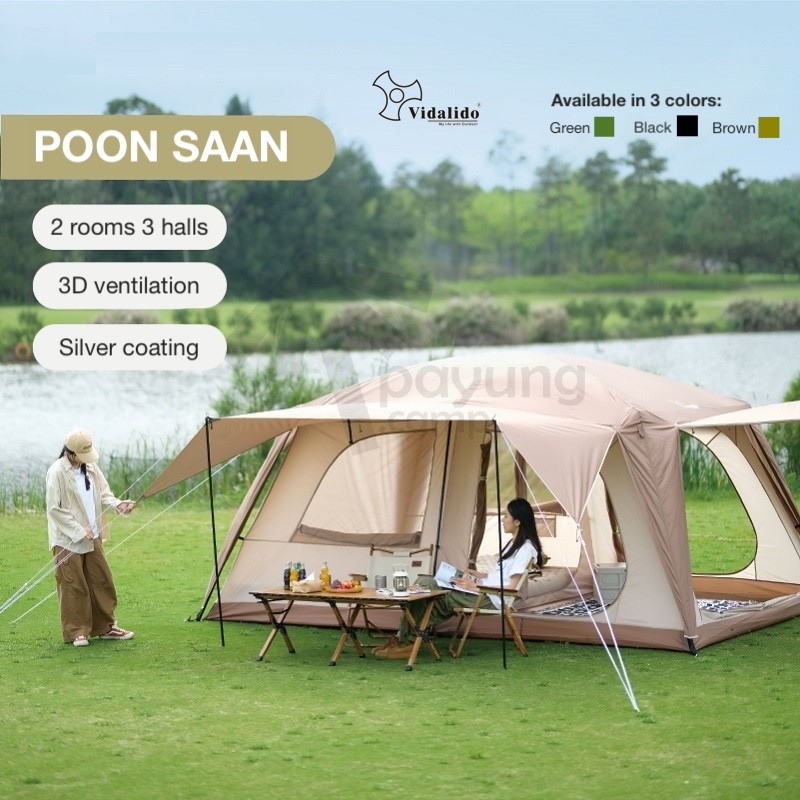 VIDALIDO Poon Saan Villa Family Tent Camping Portable Folding Tent Two ...