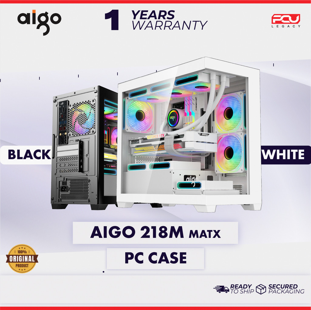 AIGO C218M MATX PC CASE - BLACK /WHITE | Shopee Malaysia