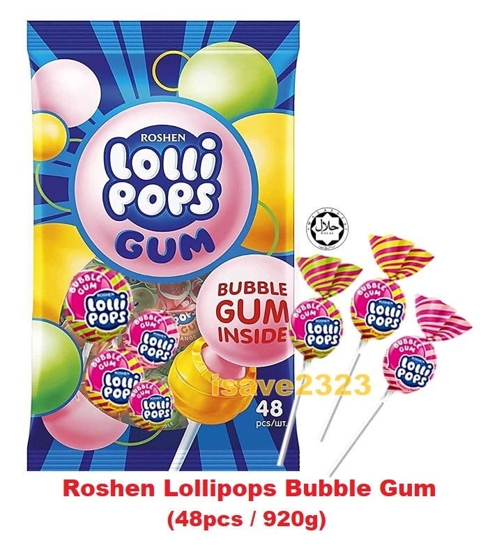 [HALAL] Roshen Lollipops Gum Bubble Gum Inside (48pcs / 920g) | Shopee ...