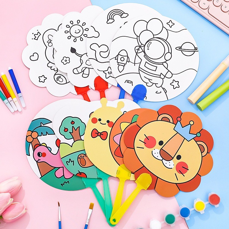 Kipas Lukisan DIY Kanak-Kanak Kipas Lukisan Kartun Buatan Tangan ...