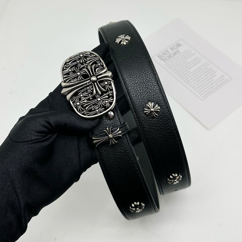Chrome Hearts 2025 Metal Tomb Rivet Belt New Black Retro Belt Versatile ...