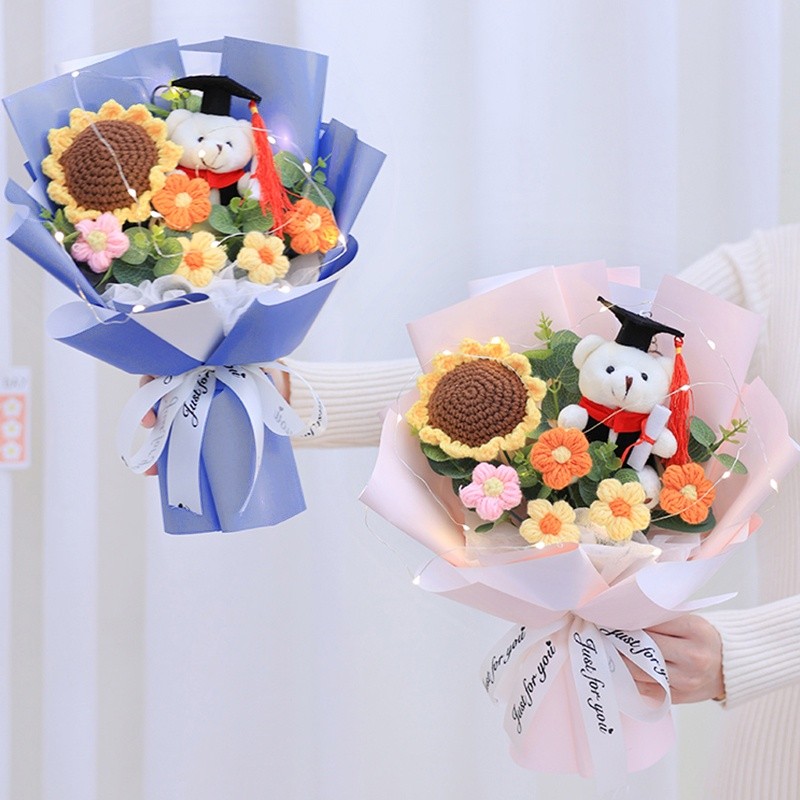 Dr. Bear Handwoven Flower Bouquet Gift Teacher's Day Gift Graduation Artificial Flower Valentine ...