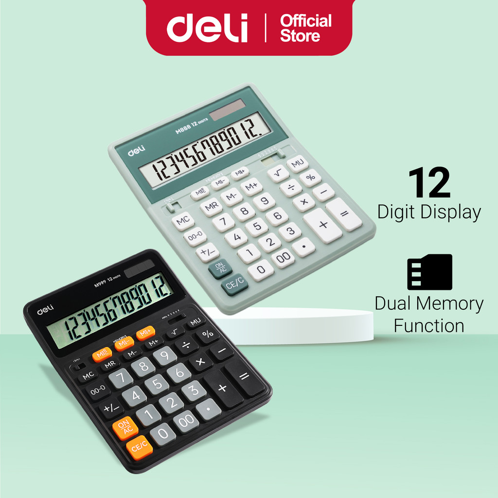 Deli Desktop Calculator 12 Digit Dual Power LCD Large Display Office School Solar Kalkulator 计算机 ...