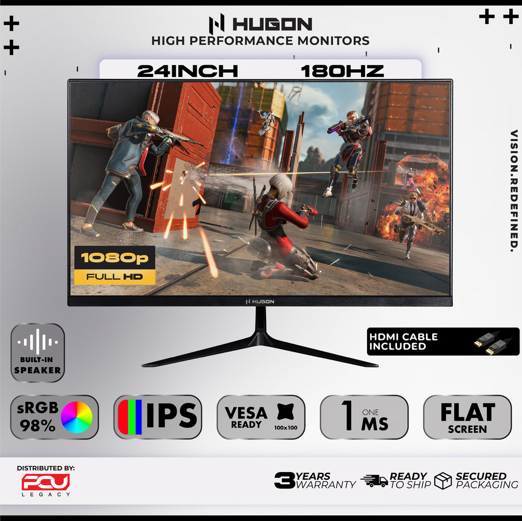 HUGON 24" 180Hz FHD 1ms IPS FLAT Gaming Monitor (FF240B PLUSV2 Black ...