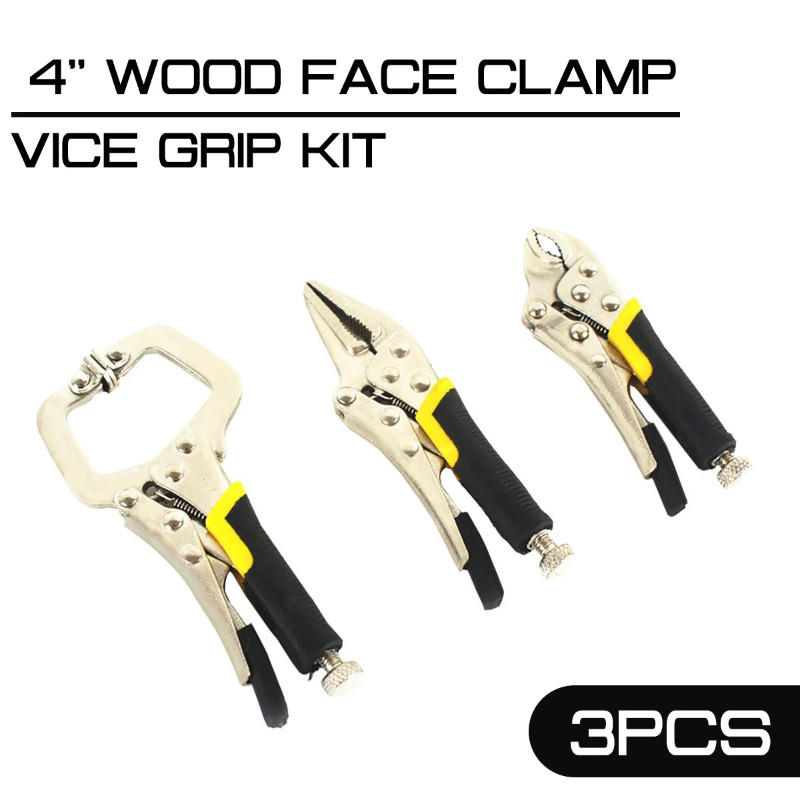 3pcs/set Plier 4'' Wood Face Clamp Vice Grip Kit Complete Locking C Type Clip Clamp Straight ...