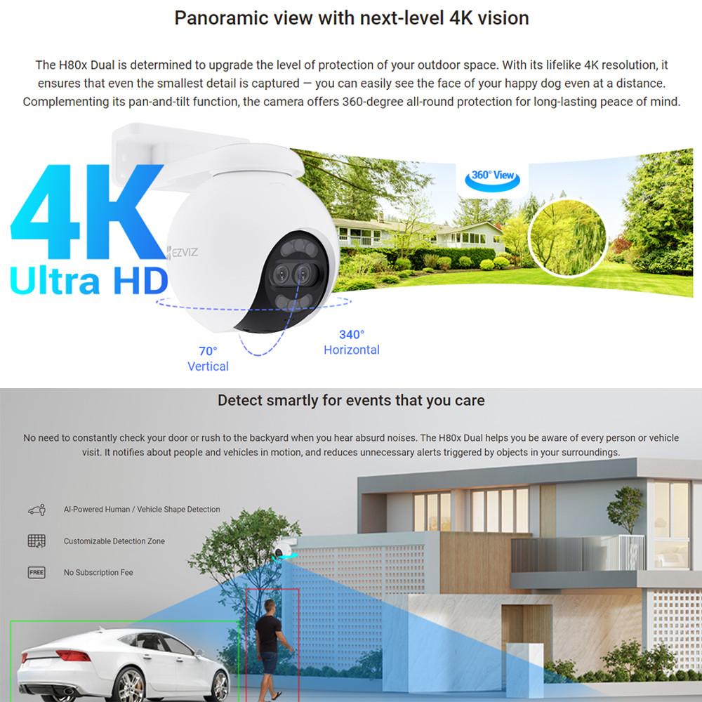 EZVIZ H80x Dual 8MP + 2MP Full HD 1080P Color Night Vision Two Way Talk ...