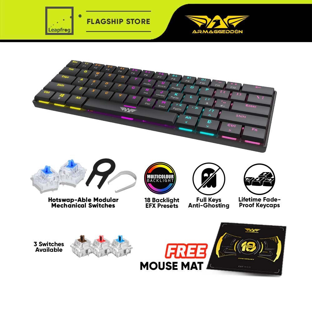 Armaggeddon SMK 1C Low Profile 61 Key Mechanical Hotswappable Gaming ...