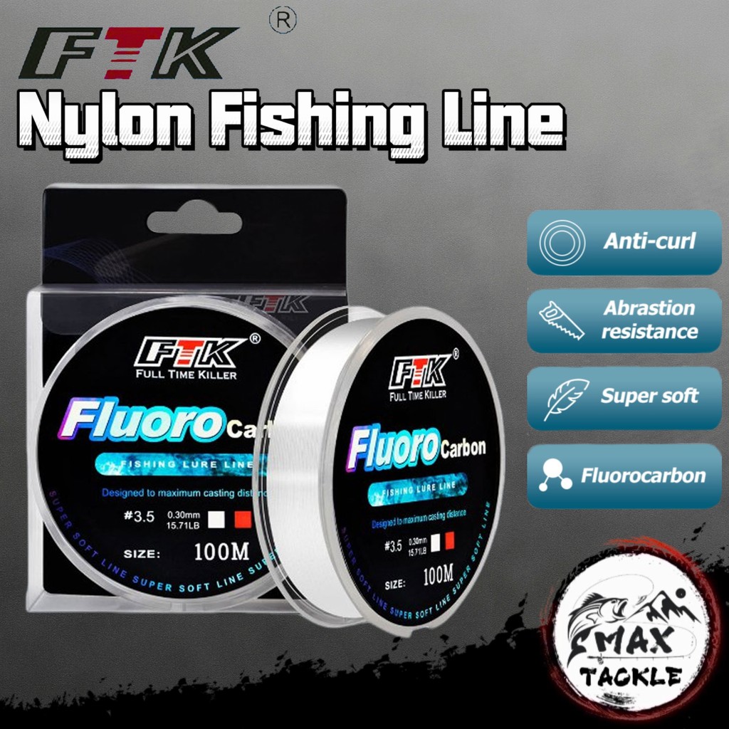 FTK Fluocarbon Nylon Fishing Line 100 Meter Soft Carbon Tali Tangsi ...