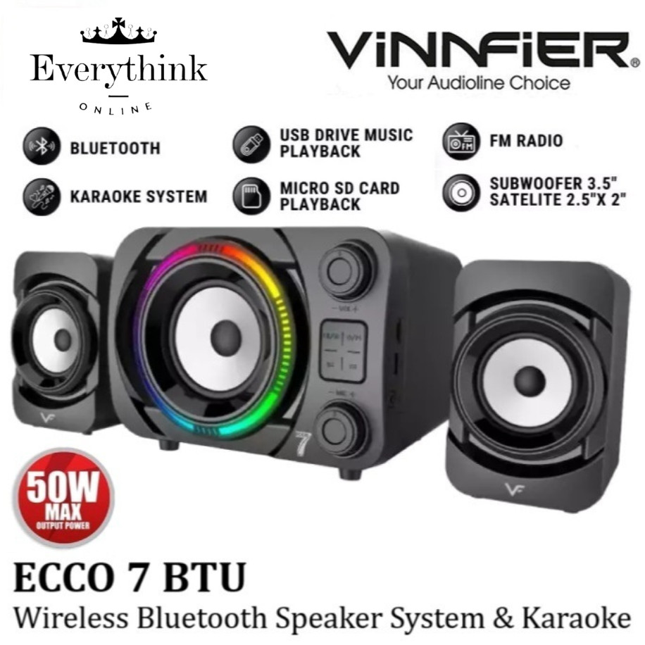 VINNFIER ECCO 7 BTU WIRELESS BLUETOOTH SPEAKER 50W 2.1/KARAOKE SYSTEM ...