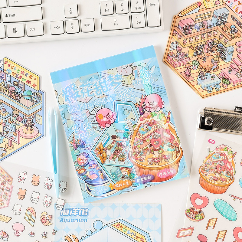 Miniature Sticker Book 貼紙本 贴纸书 Scene Sticker Book 3d Sticker Book ...