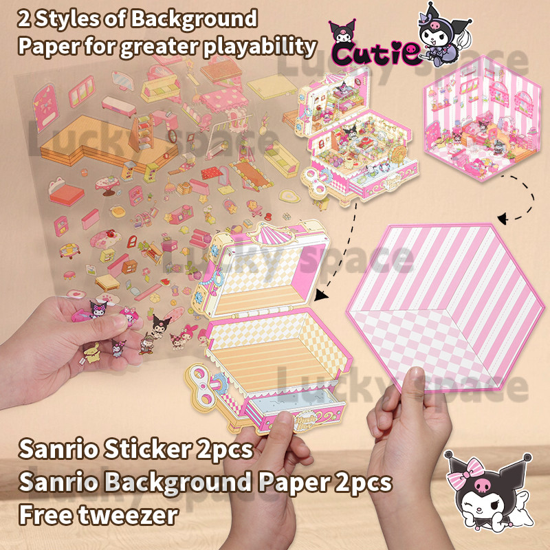 [Free Tweezer] Kuromi Scene Miniature 3D Sticker Sanrio Waterproof PET ...