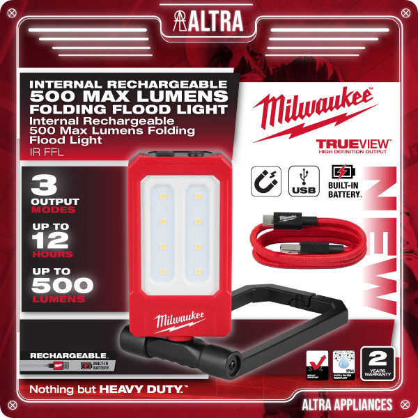 MILWAUKEE Rechargeable Folding Flood Light 500 Lumens Folding Light ...