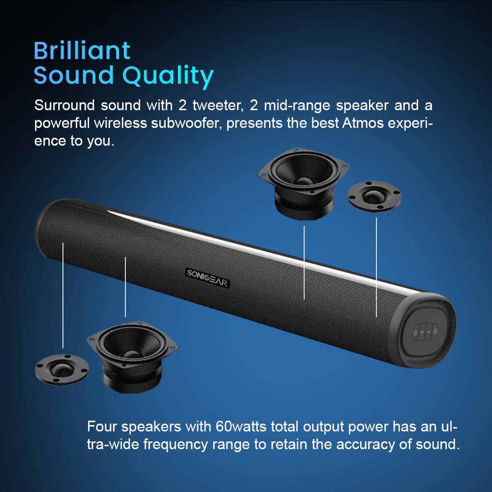 SonicGear StudioBar 600HD DSP Bluetooth 5.0 TV Sound Bar Speaker | HDMI ...