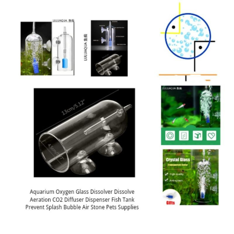 Aquarium Oxygen Glass Dissolver Dissolve Aeration CO2 Diffuser ...