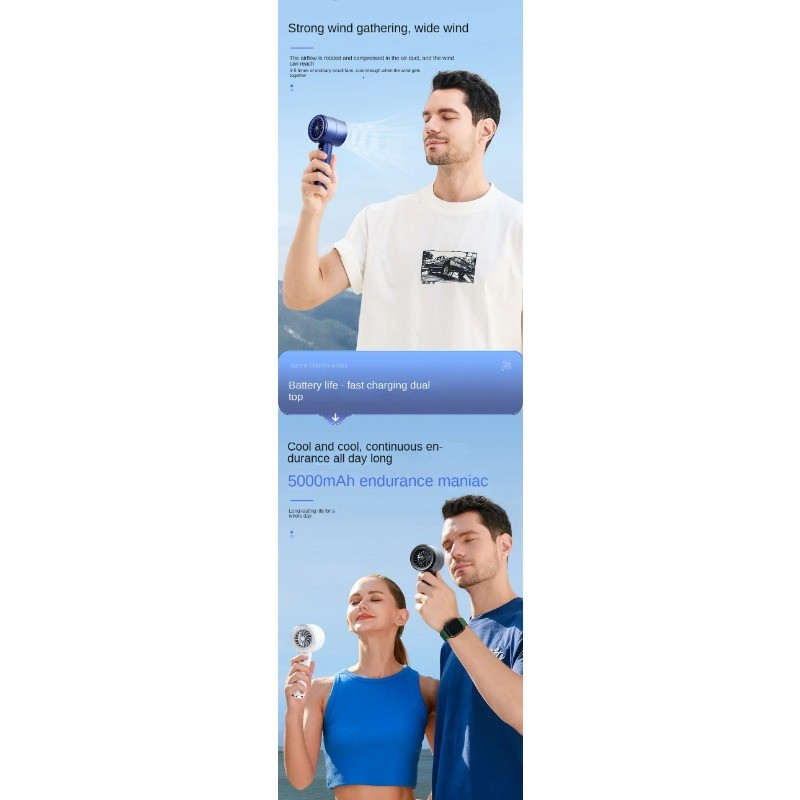 6000 MA Handheld Turbo Jet Fan Mini Portable Ice Cold Fan Generation ...