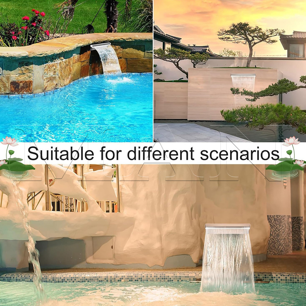 304 Stainless Steel Waterfall With LED Waterfall Pool Fountain LED ...