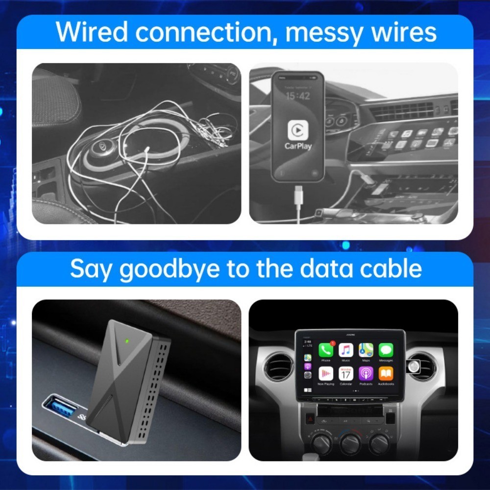 2 in 1 Wired To Wireless Carplay Adapter Android Auto Plug & Play USB ...