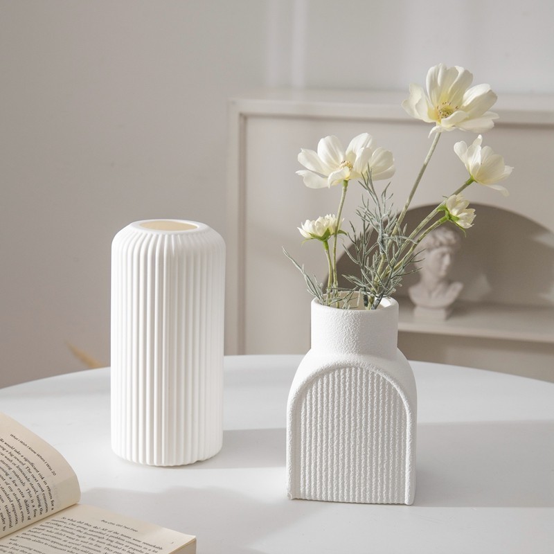 Nordic Simple White Vase Imitation Ceramic Flower Vase Flower ...
