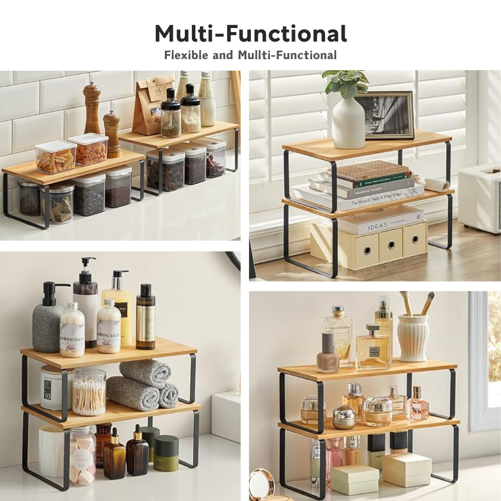 Kitchen Storage Rack Stackable Wooden Kitchen Shelf Spices Rack Cabinet ...
